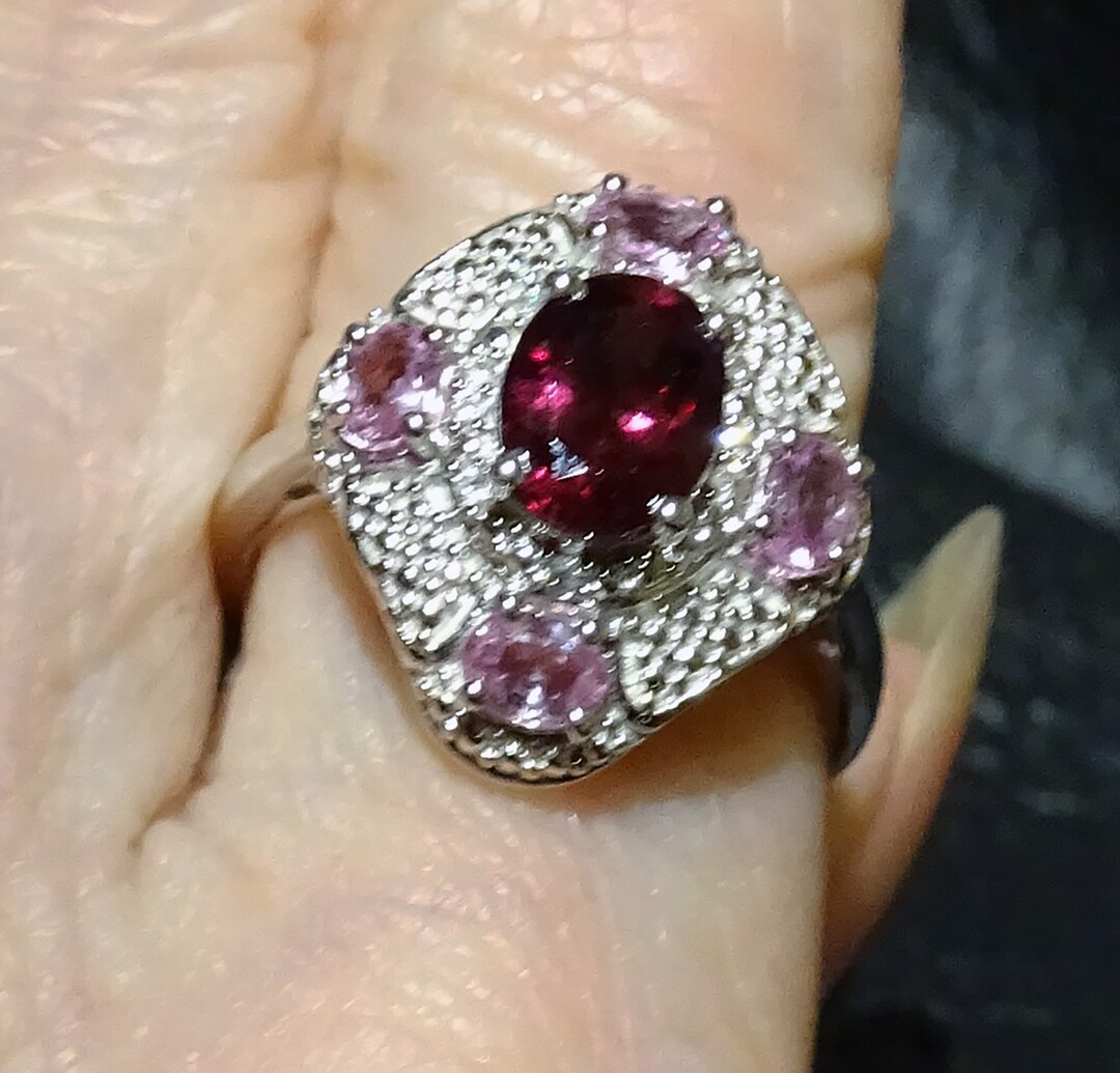 Pink Sapphire Rhodolite Ring, Platinum Over Sterling - Etsy