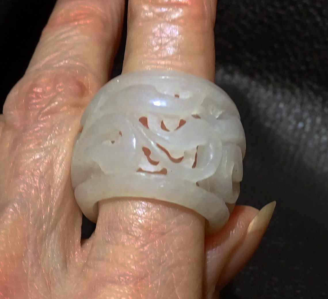 Hetian Jade Ring Pendant Carved White Nephrite Unisex - Etsy
