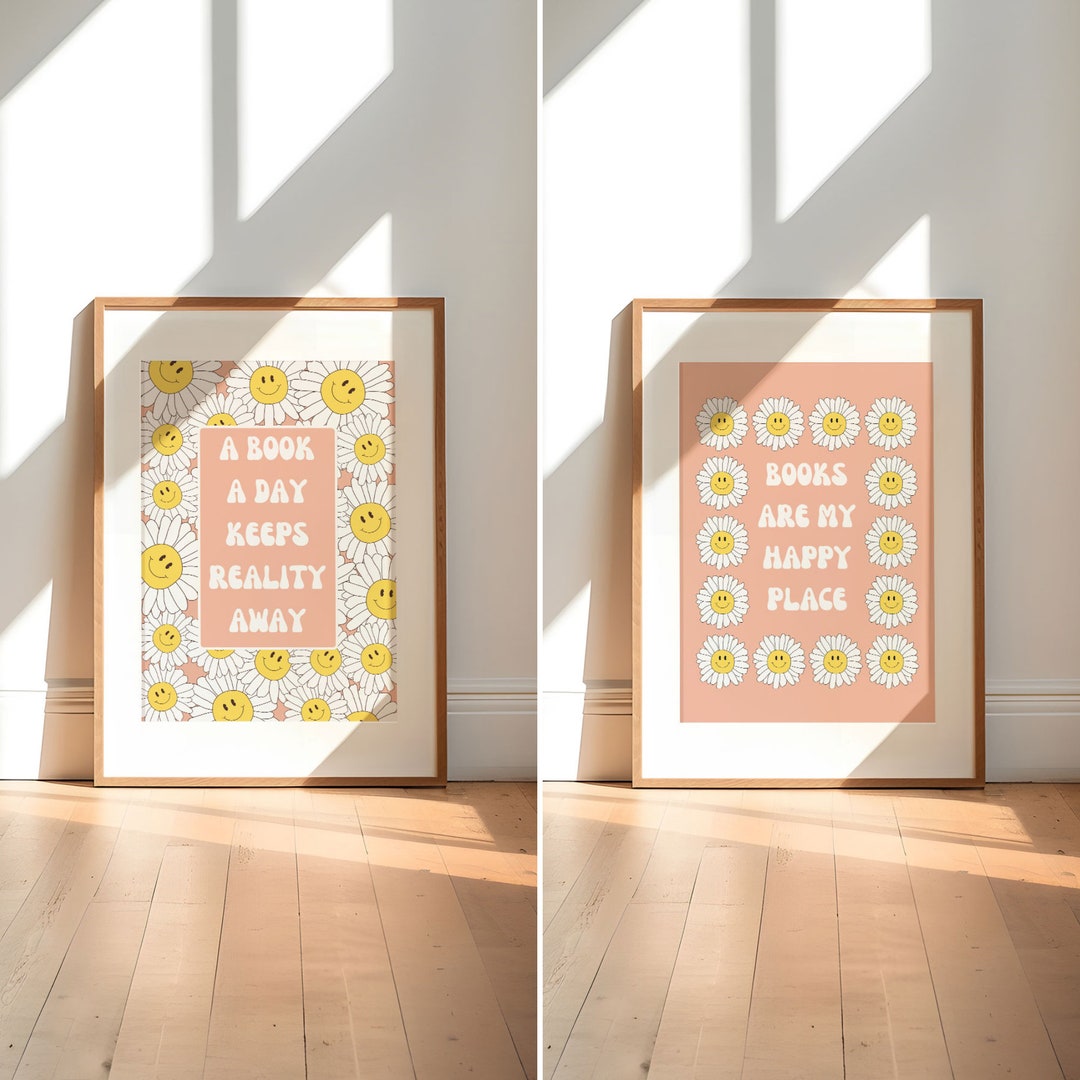 Happy Daisies Art Prints in Peach | Bookish & Beyond | Prints for ...