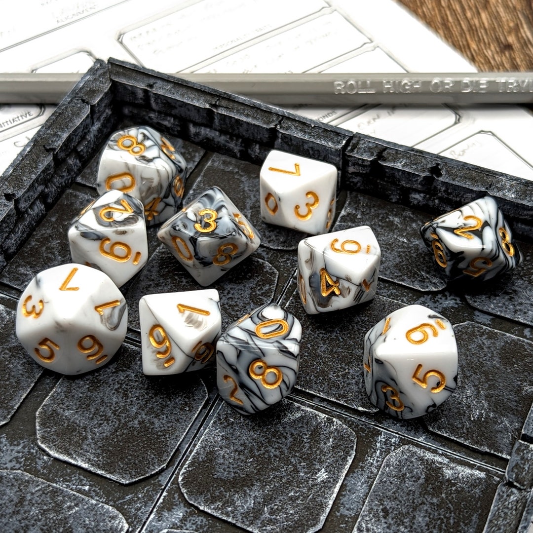 White Marble D10 X10 Dice Set Polyhedral Dice Set Dungeons and Dragons ...