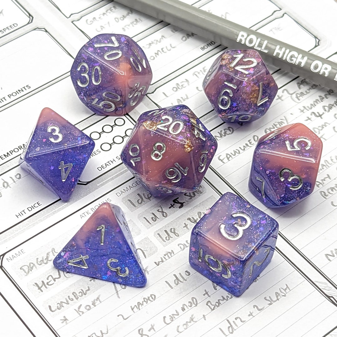 Feywild Lavender Dice Set Polyhedral Dice Set Glitter Gold Foil ...