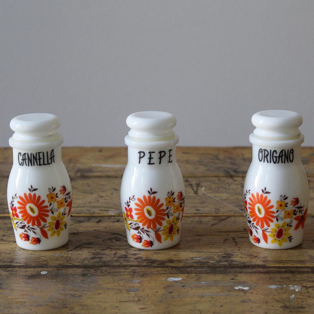 Vintage Italian SPICE JARS, 1970s Arcopal Opaline Spice Jars, Cinnamon ...