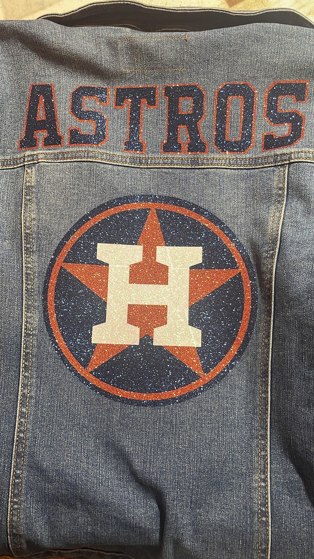 Astros Jean Jacket-custom Made Glitter Letters - Etsy