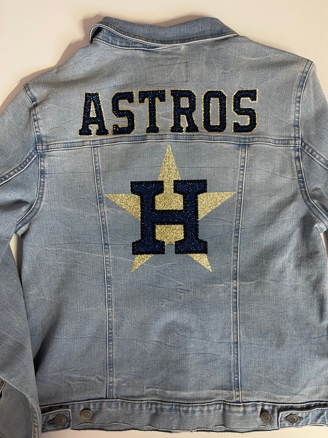 Rhinestone Astros Jean Jacket-custom Made - Etsy