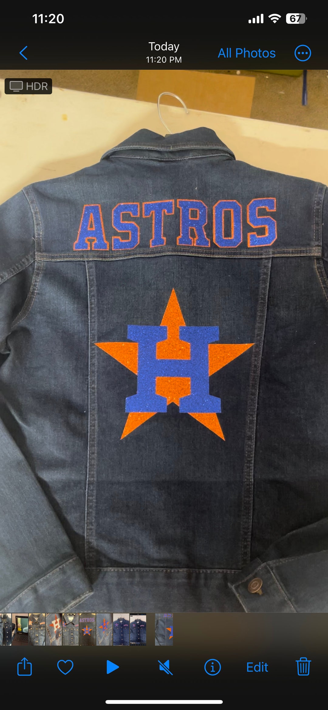 Astros Jean Jacket-custom Made Glitter Letters-dark Denim - Etsy