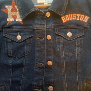 Rhinestone Astros Jean Jacket-dark Denim-custom Made - Etsy