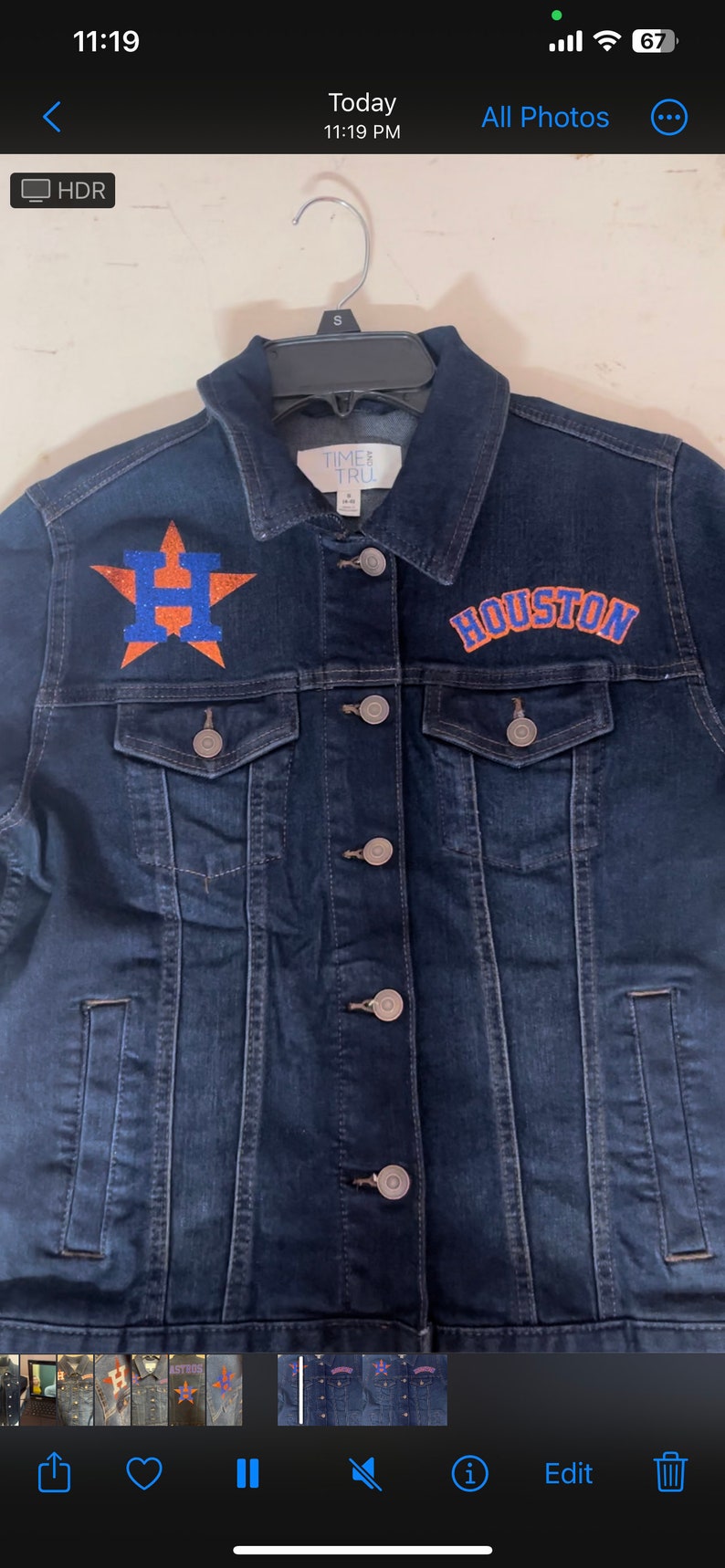 Astros Jean Jacket-custom Made Glitter Letters-dark Denim - Etsy