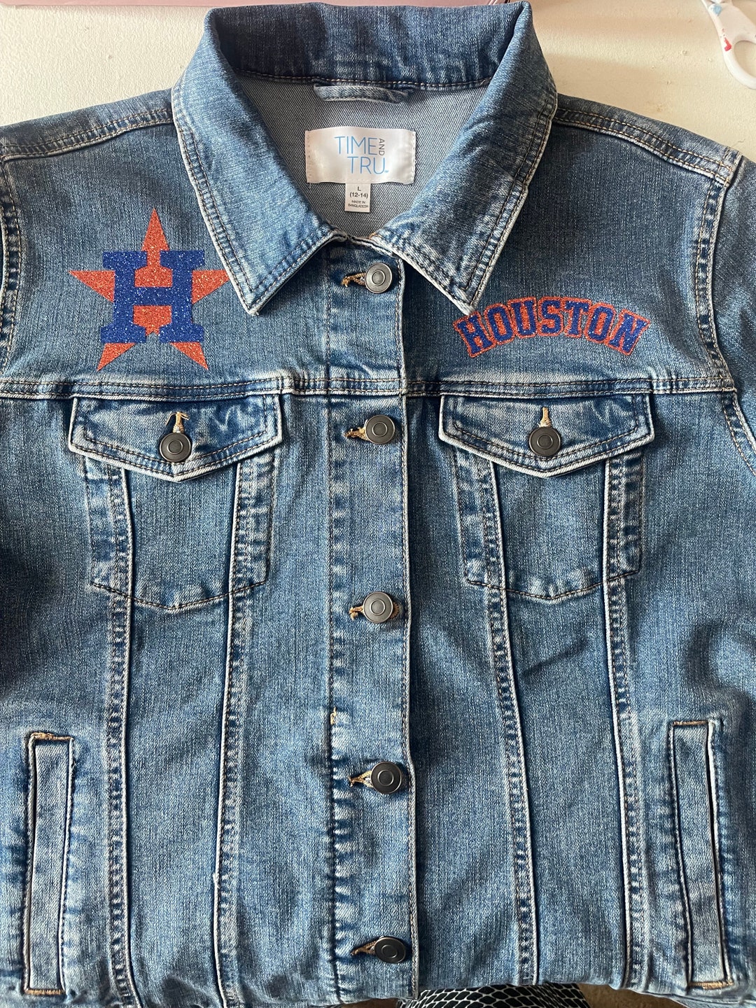 Astros Jean Jacket-custom Made Glitter Letters - Etsy