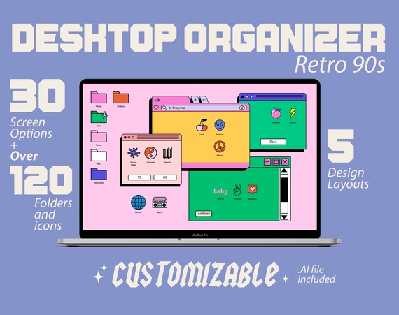 Retro Style 90s Wallpaper Organizer for Desktop - Etsy
