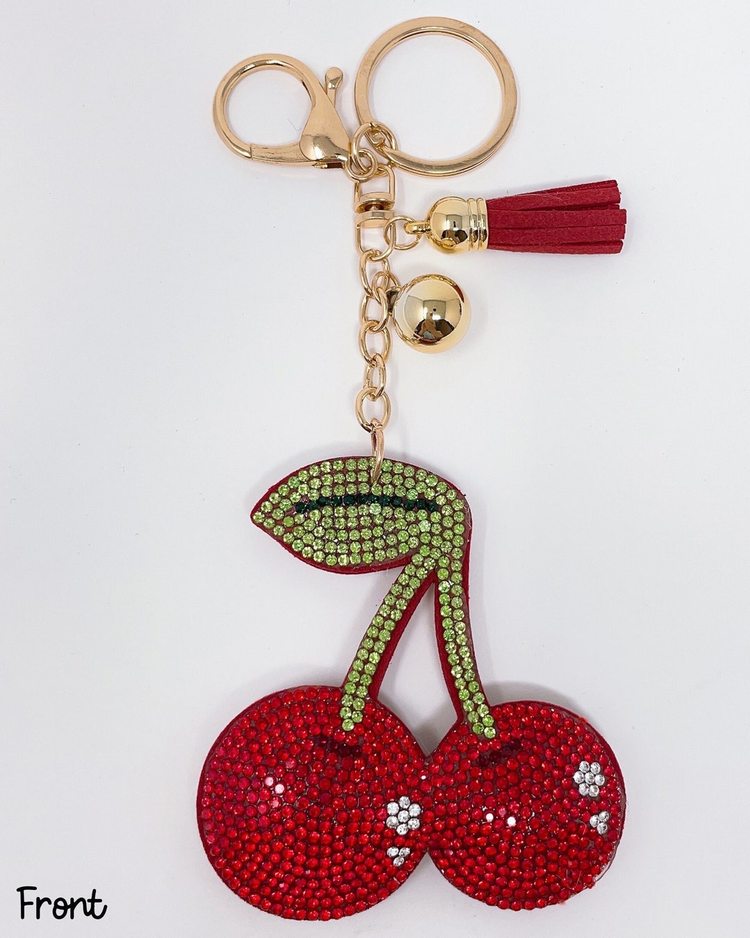 Custom Cherry Rhinestone Keychain, Rhinestone Cherry Backpack Charm ...