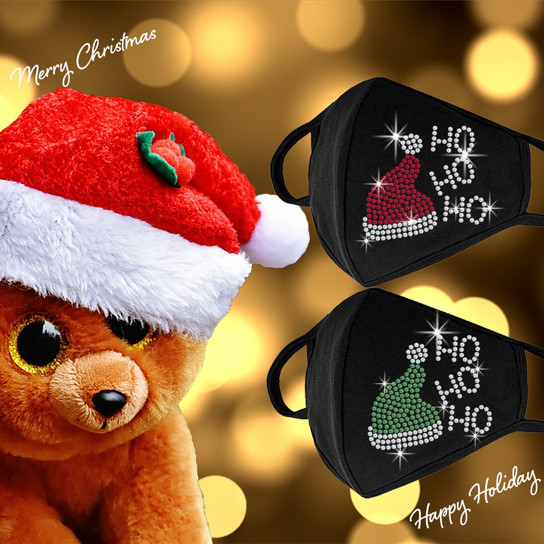 Santa Hat Rhinestone Mask Bling Face Mask Christmas Face - Etsy