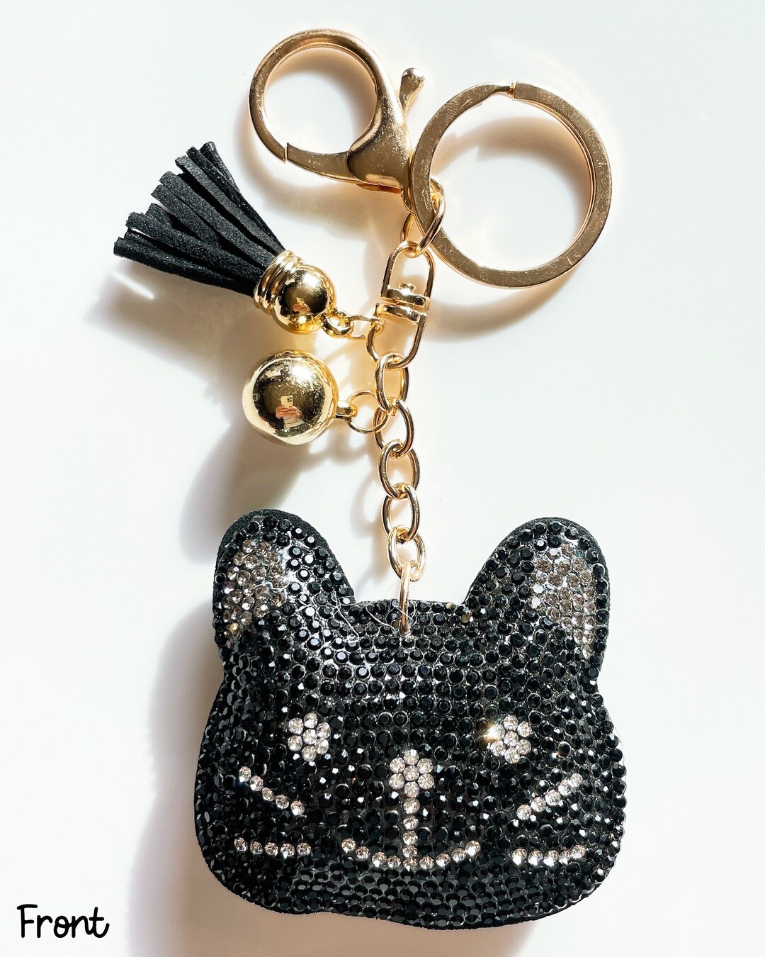 Bling Cat Puffy Custom Rhinestone Keychain, Cat Puffy Backpack Charm ...
