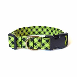 Green Dog Collar, Green Plaid Dog Collar, Lime Green Collar, Modern Dog ...