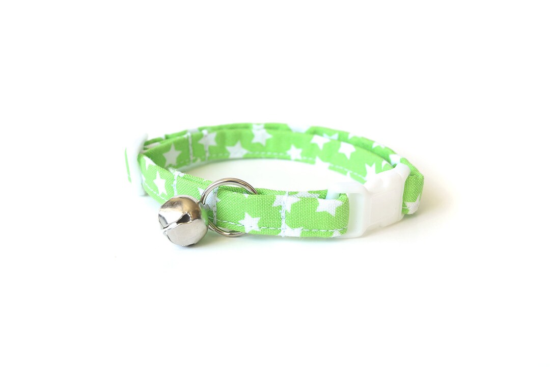 Green Star Cat Collar, Breakaway Cat Collar, Lime Green Stars, Cat or ...