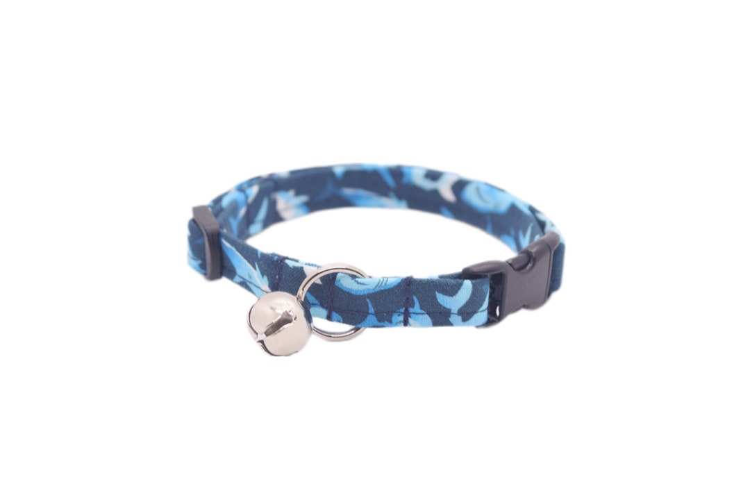 Shark Cat Collar, Blue Cat Collar With Tiny Sharks, Breakaway Cat ...