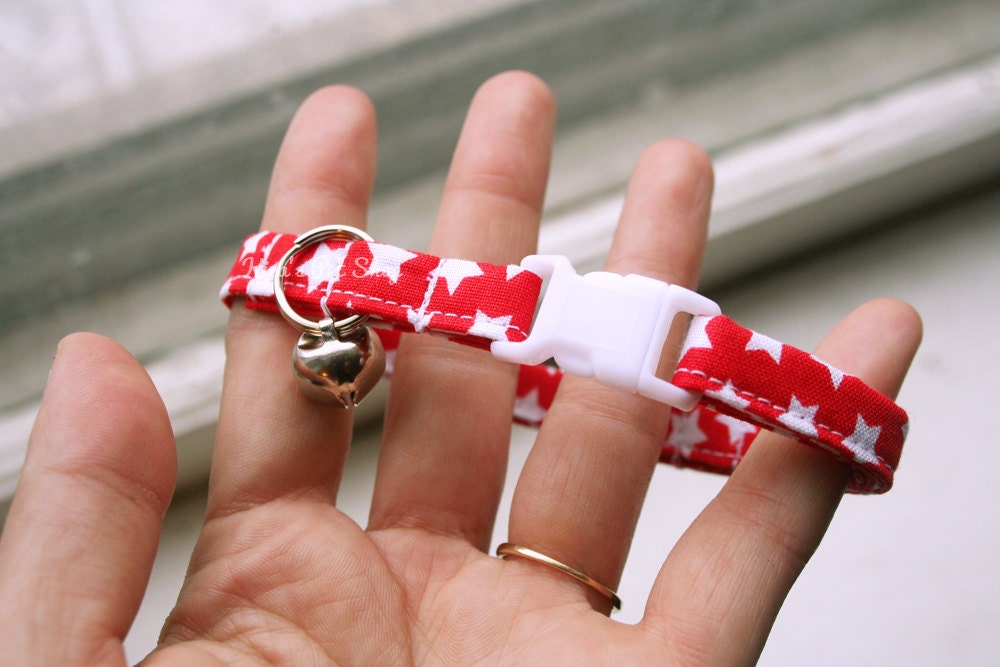 Red Cat Collar Breakaway Cat Collar Red & White Stars Print | Etsy