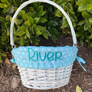 Monogrammed Easter Basket Pastel Dots - Wicker Easter Basket, Easter Egg Basket, Monogram Easter ...
