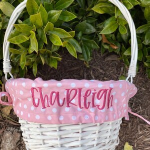 Monogrammed Easter Basket Pastel Dots - Wicker Easter Basket, Easter Egg Basket, Monogram Easter ...