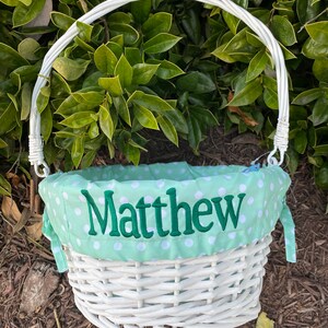 Monogrammed Easter Basket Pastel Dots - Wicker Easter Basket, Easter Egg Basket, Monogram Easter ...