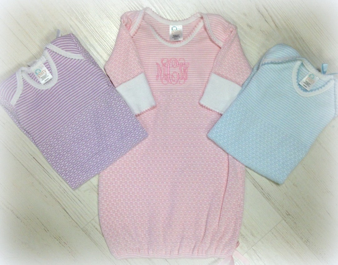 Monogrammed Paty Baby Gown Pink Purple and Blue Baby Gift - Etsy