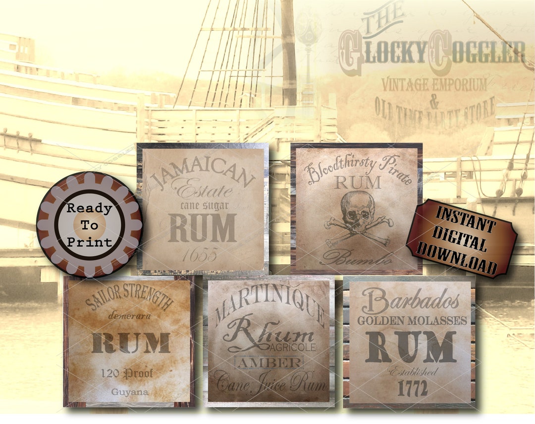 5 Rum Crate Labels Printable Pdfs ~ 12x12" Aged Paper Images ...