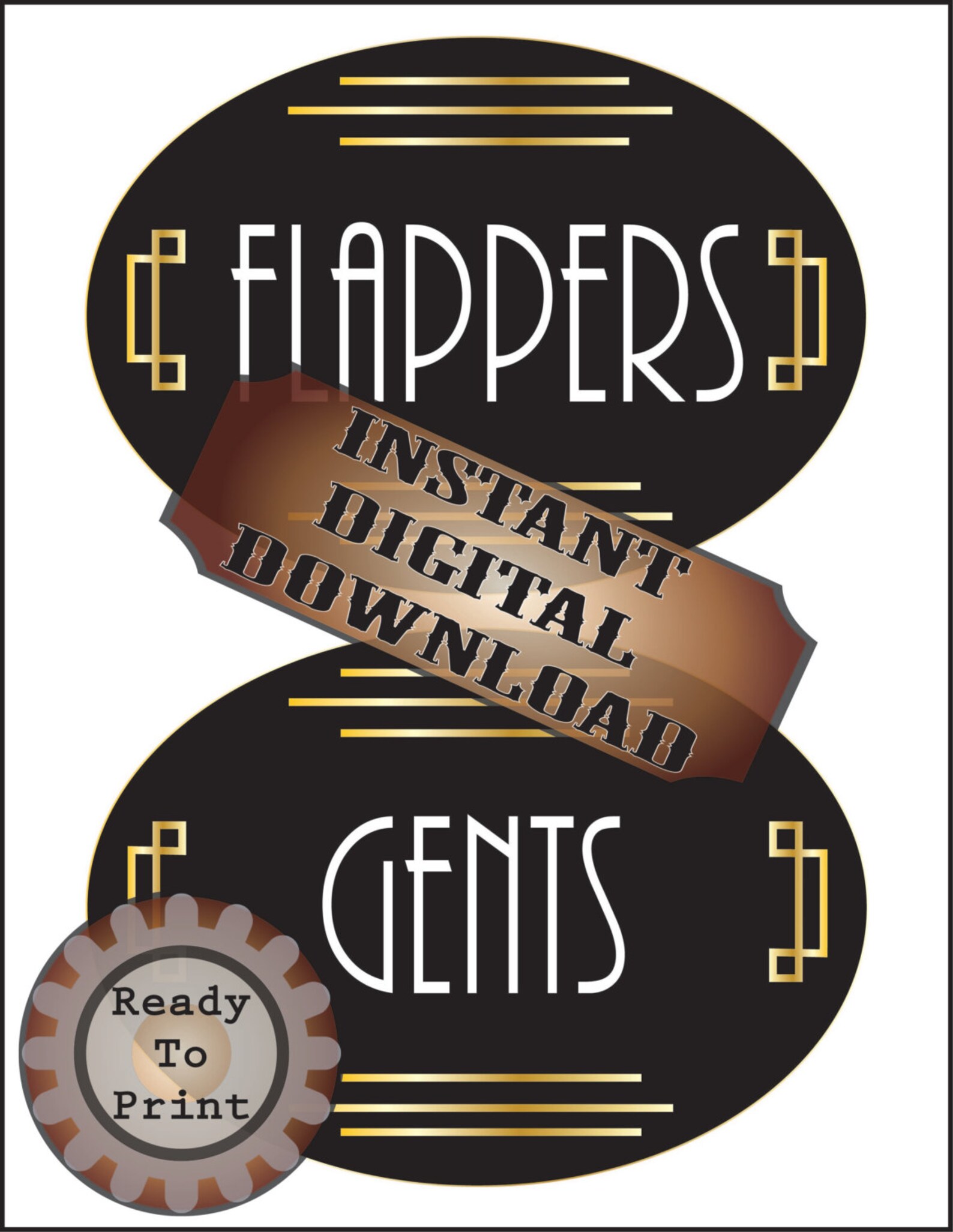 Flappers Gents Restroom Door Signs Printable Gatsby Era Art Deco ...