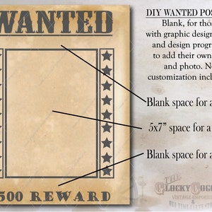 DIY Blank WANTED Poster Printable ~ Space for Photo, Crime, Name ...