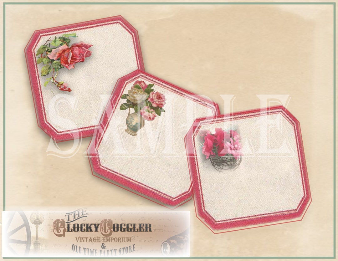 Vintage Red Border Rose Tags Printable Sheet of 12 Victorian - Etsy