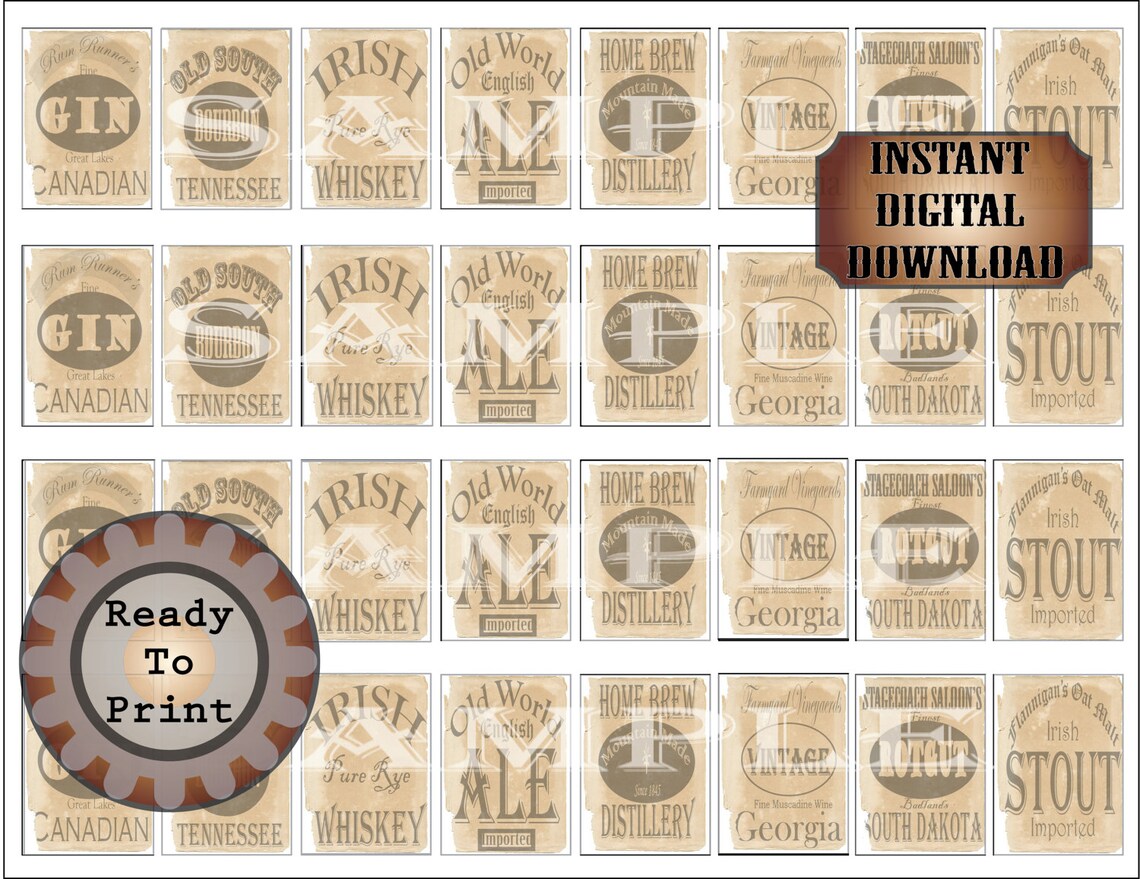 Mini Booze Bottle Labels Printable 32 Bootleg Prohibition | Etsy
