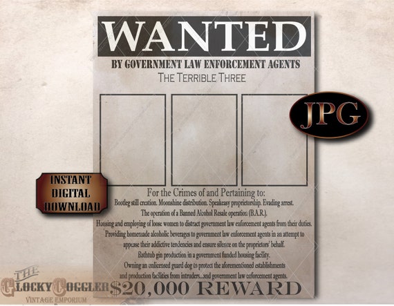 3 Photo Prohibition WANTED Sign Printable 2.5x3.5 - Etsy