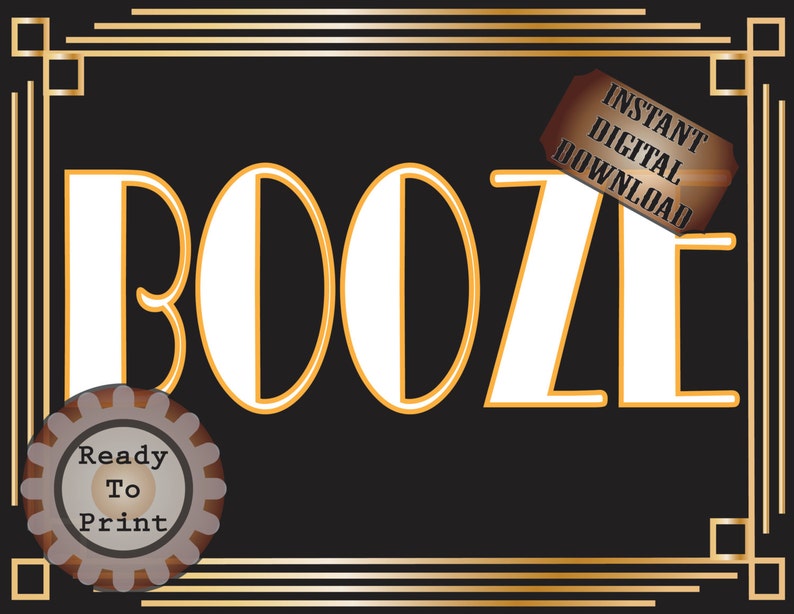 Booze Sign Roaring 20s Prohibition Era Art Deco Printable | Etsy