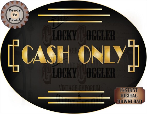 Cash Only Sign Printable Oval Roaring 20s Prohibition Art | Etsy