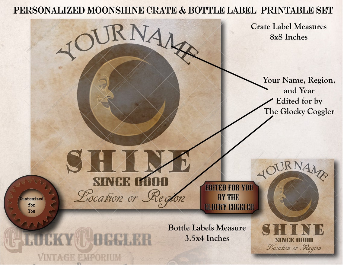 Custom Moonshine Crate & Bottle Labels 4 File Printable Set ~ MOON ...
