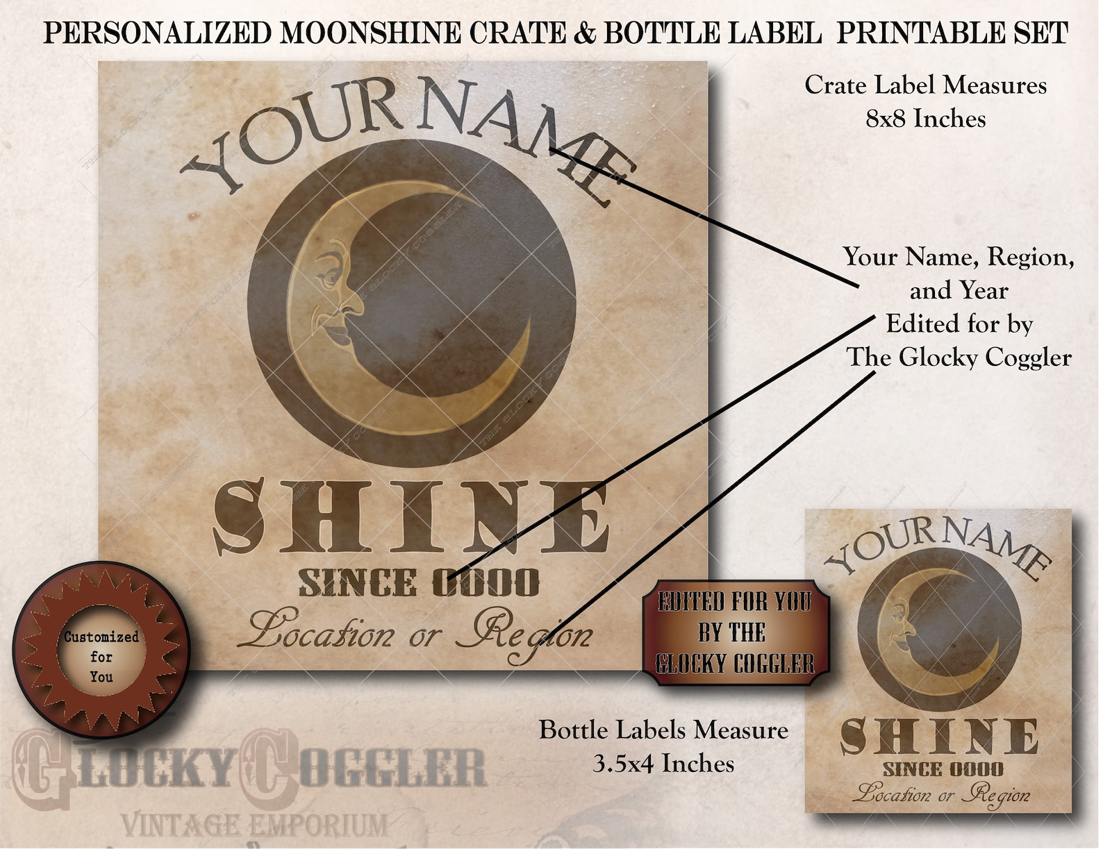 Custom Moonshine Crate & Bottle Labels 4 File Printable Set | Etsy
