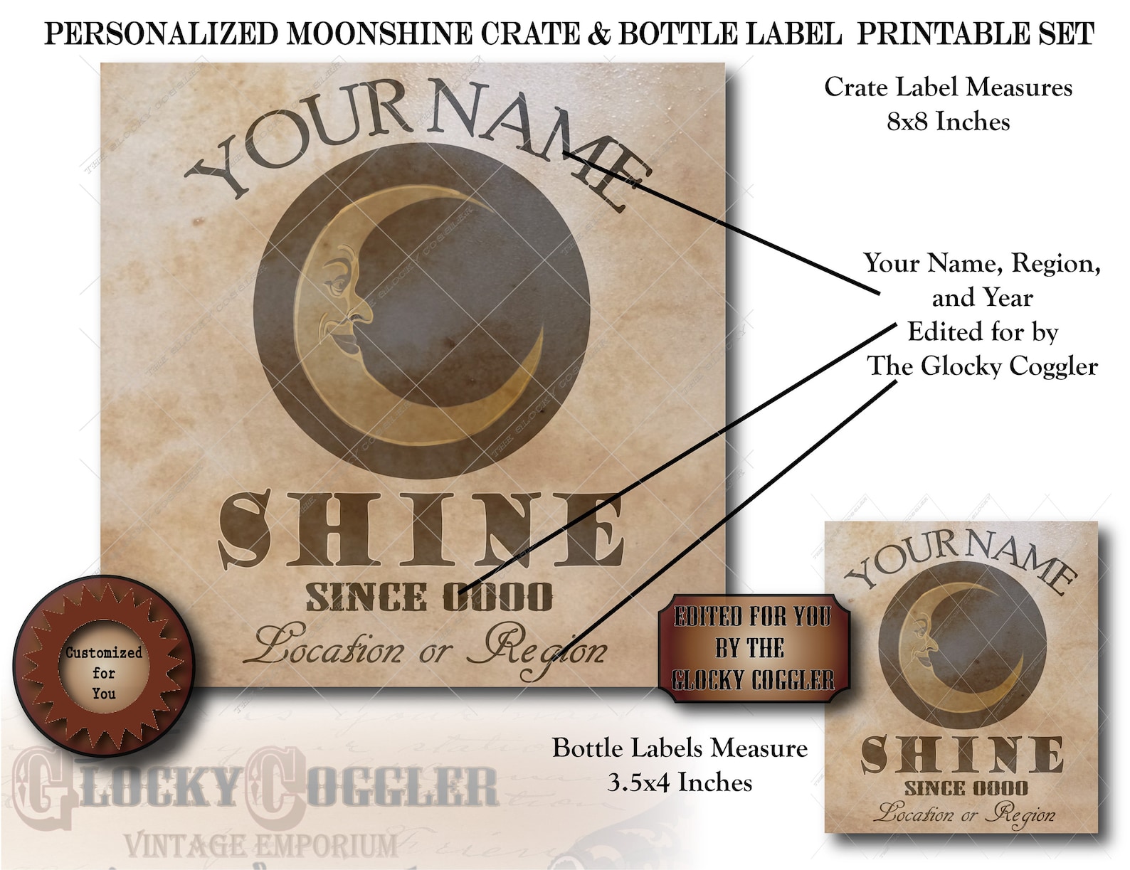 Custom Moonshine Crate & Bottle Labels 4 File Printable Set | Etsy