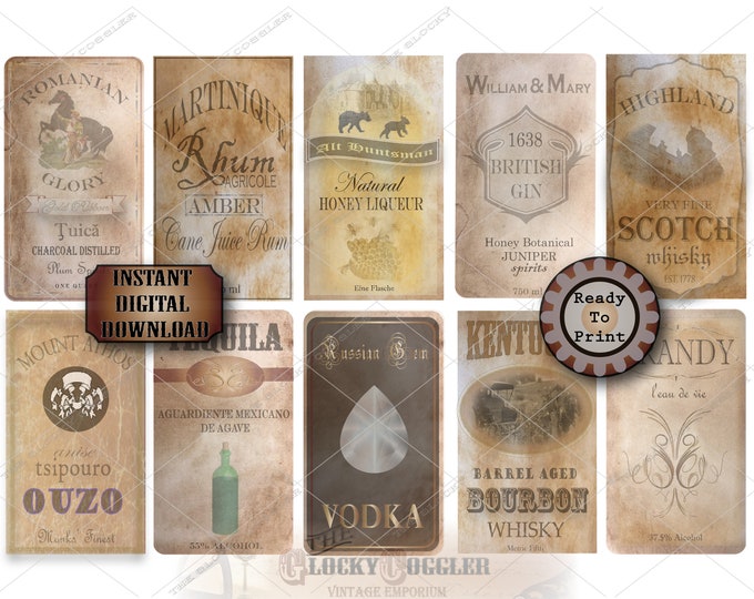 10 Bottle Labels ~ Vintage Style International Printable Prohibition ...