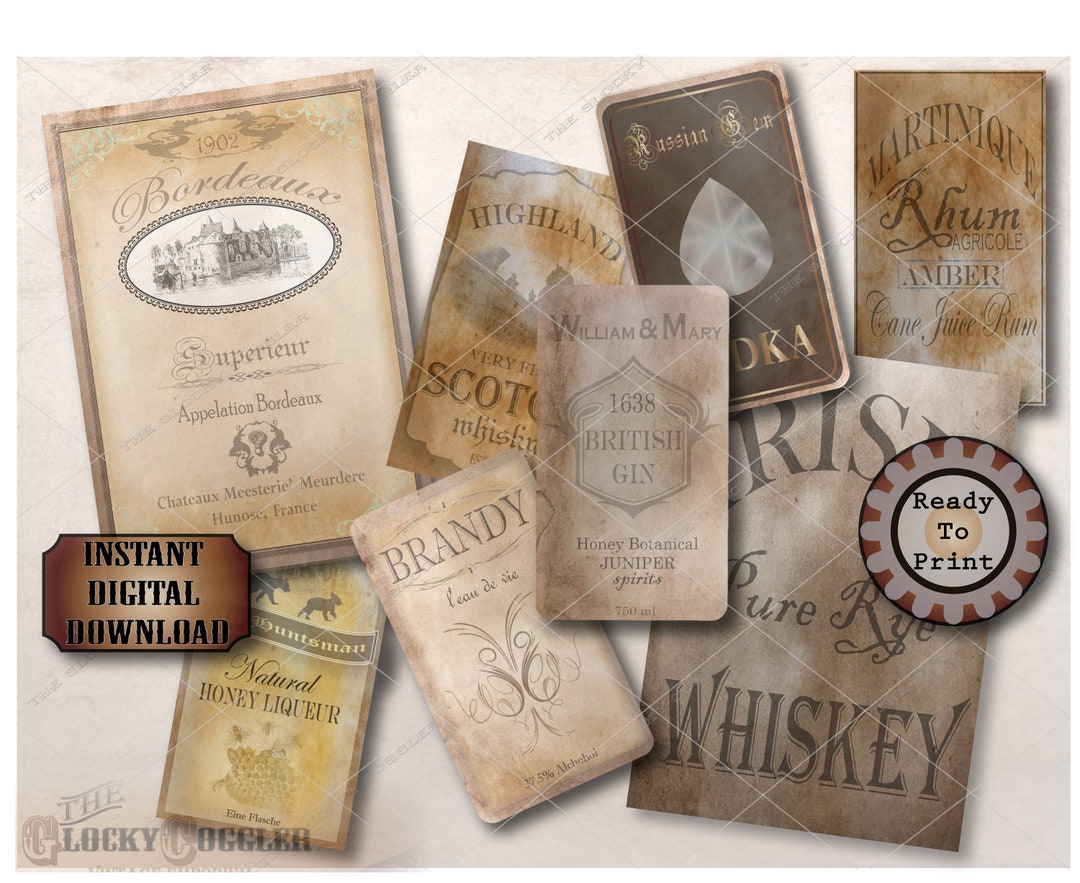 8 Bottle Labels Printable JPG ~ Various Sized International Prohibition ...