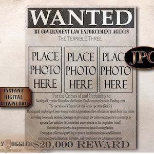 3 Photo Prohibition WANTED Sign Printable ~ 2.5x3.5" Blank Pictures ...