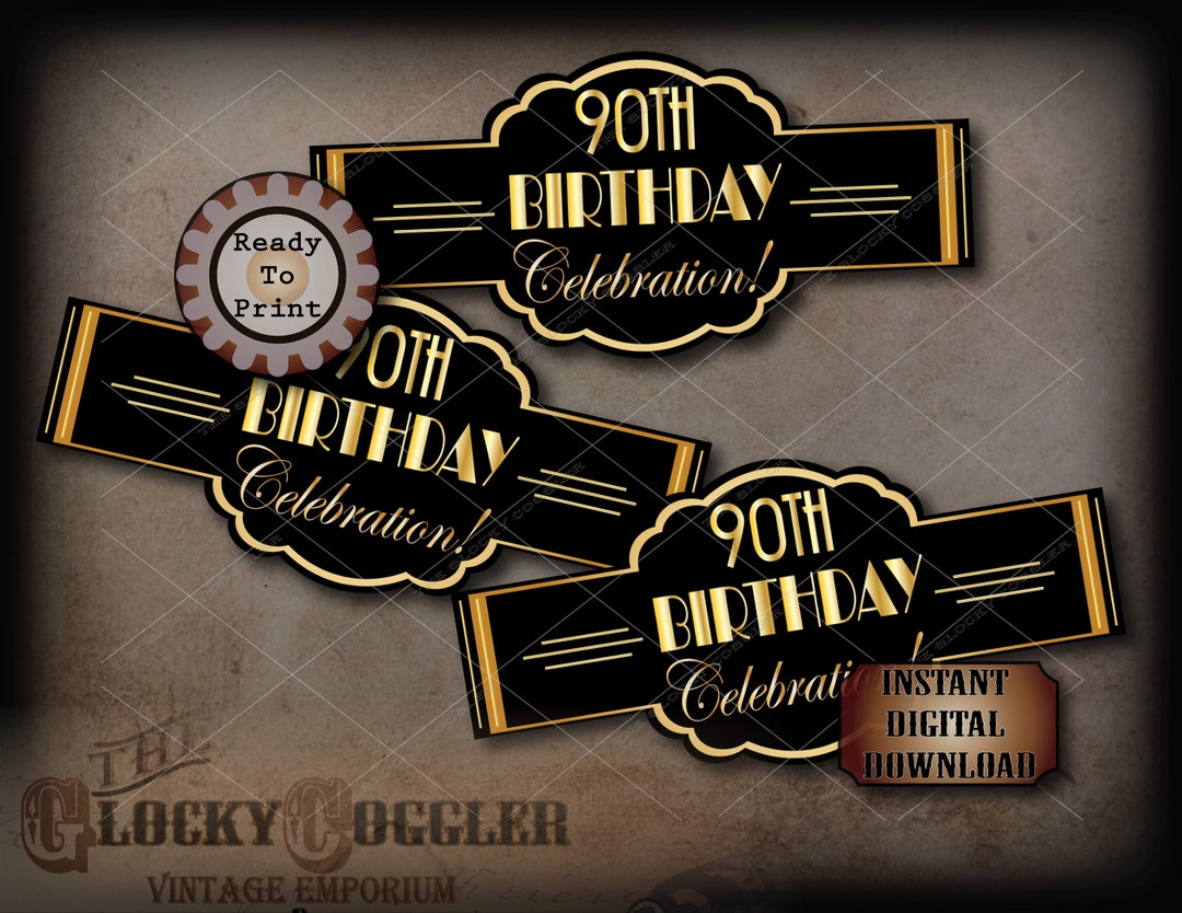 90th Birthday Cigar Labels Printable JPG File Digital Download Art Deco ...