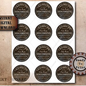 OLD RECIPE MOONSHINE Printable Jar Labels Png, Jpg, Svg ~ Sheet of 12 ...