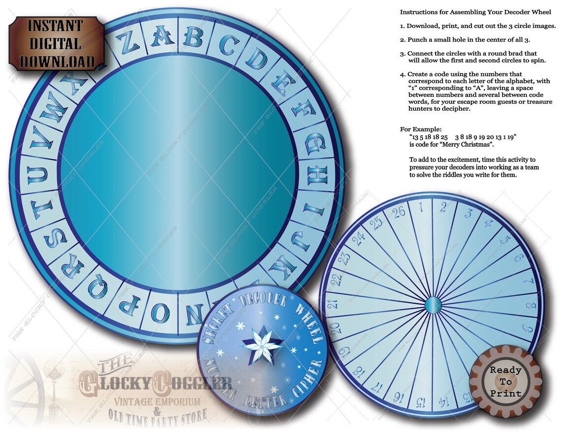 Secret Message DECODER WHEEL Printable 5 JPG Set Holiday - Etsy