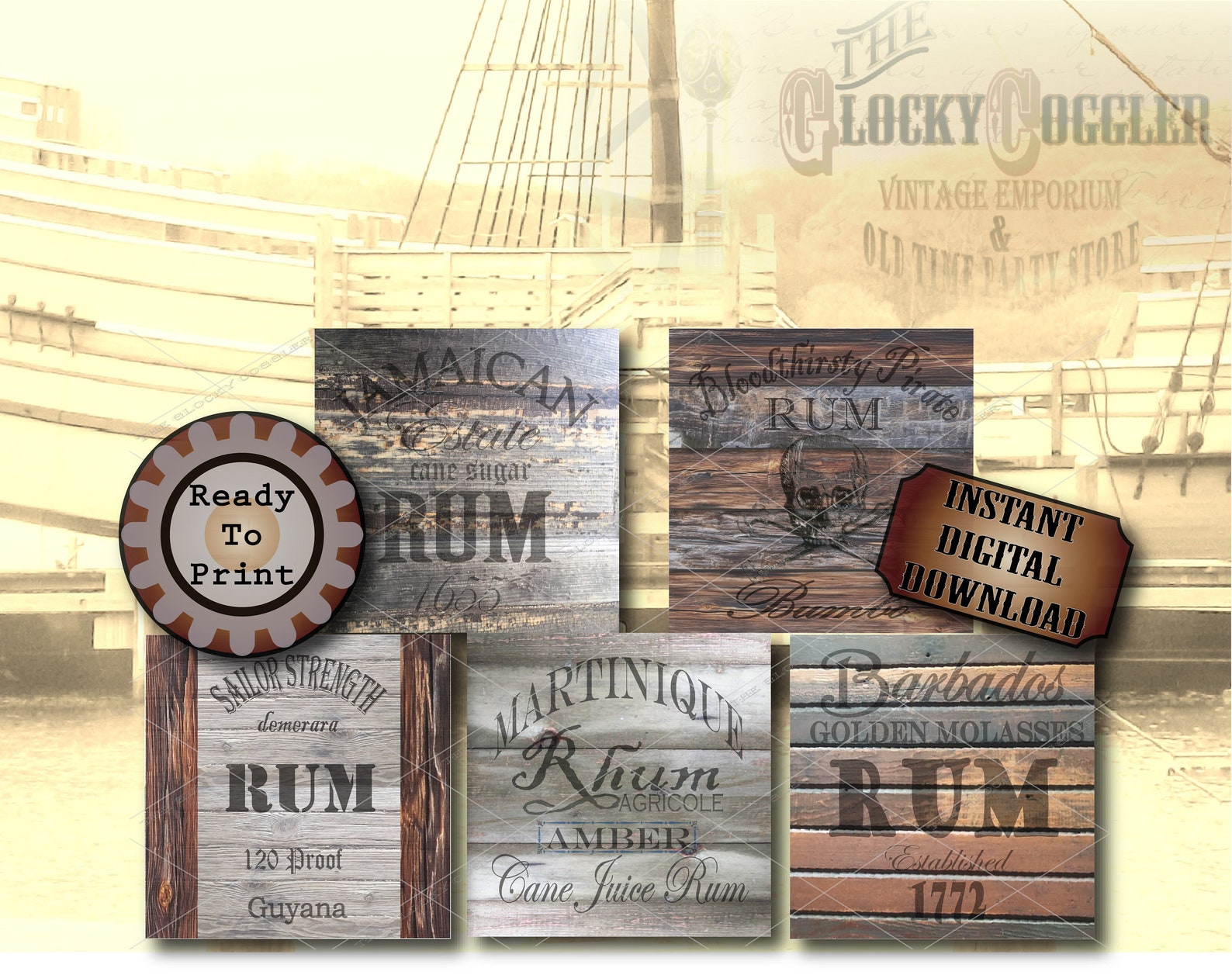 5 Caribbean Rum Crate Labels Printable PDFs 12X12 | Etsy