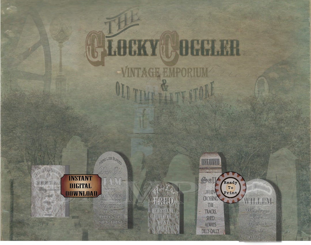 5 Gravestones Printable Halloween Decorations ~ Wild West Party Photo ...