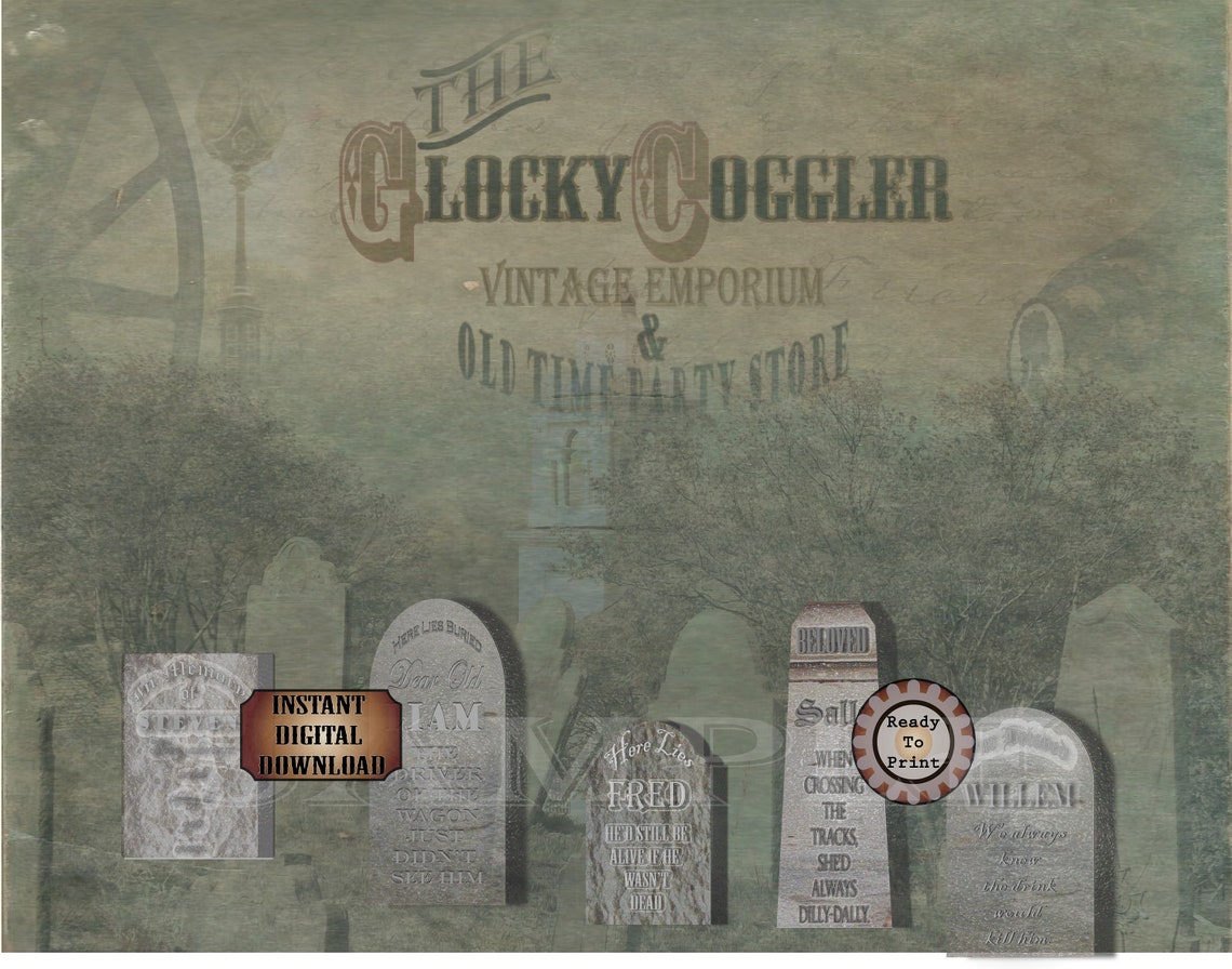 5 Gravestones Printable Halloween Decorations Wild West | Etsy