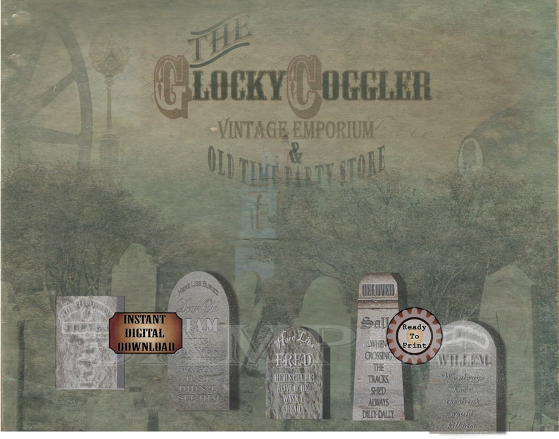 5 Gravestones Printable Halloween Decorations Wild West - Etsy