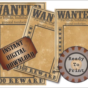 Old West Wanted Poster Printable ~ Blank Photo Space ~ Cowboy Birthday ...