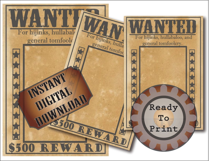 Old West Wanted Poster Printable Blank Photo Space Cowboy - Etsy