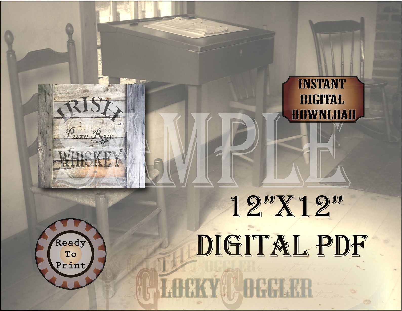 Weathered Crate Label IRISH WHISKEY 12x12 PDF 1 Pirate | Etsy