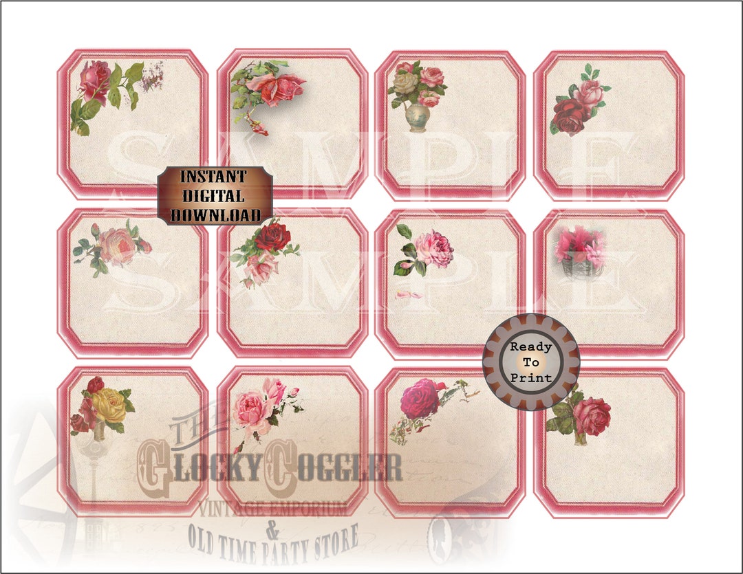 Blank Rose Tags Printable Sheet of 12 Victorian Scrap - Etsy