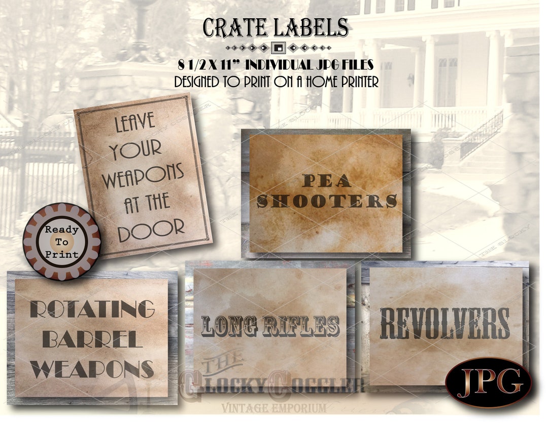 5 Weapons Crate Labels Printable ~ Prohibition Speakeasy Wild West ...